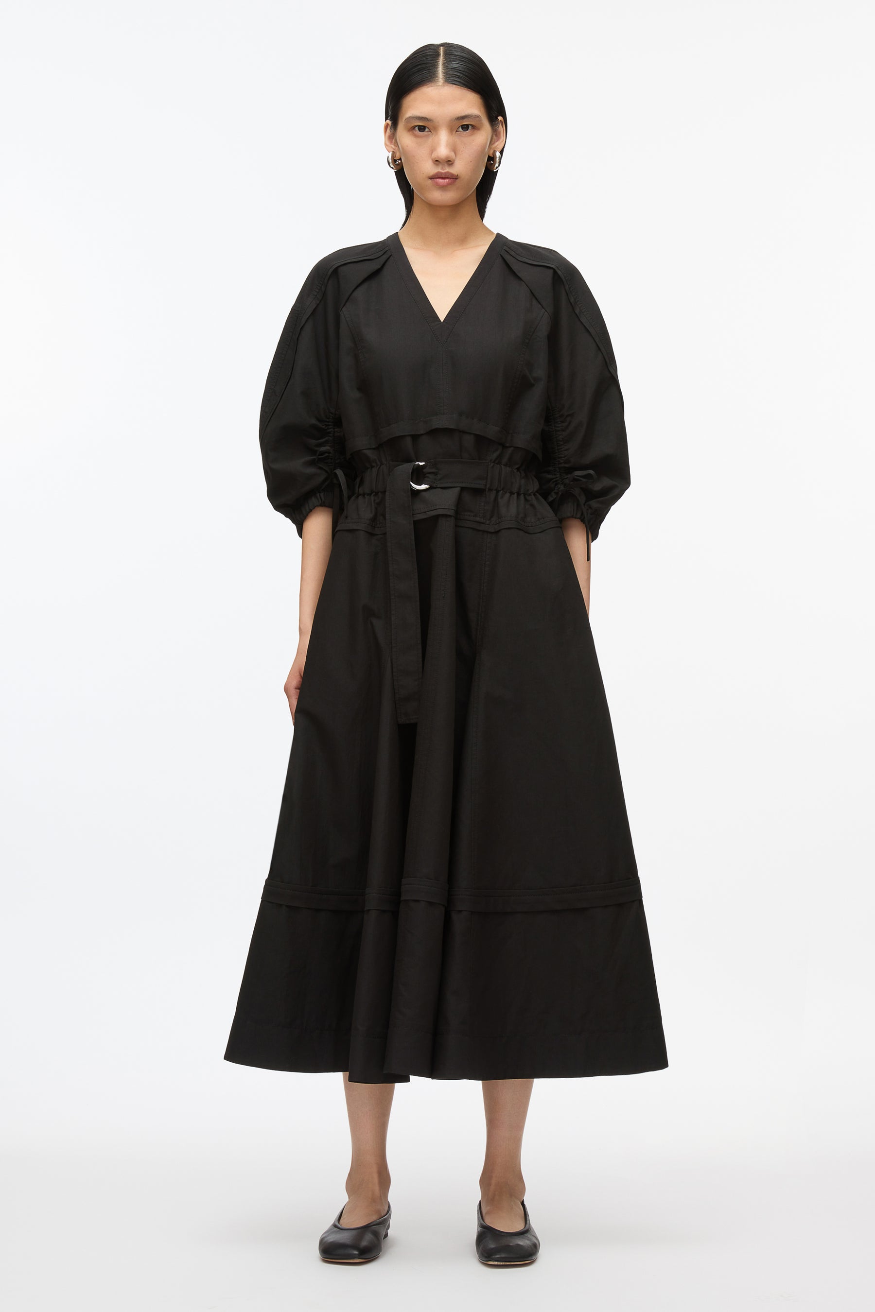 Stand V-Neck Dress with Gathered Sleeves | Stylish Phillip Lim – 3.1 ...