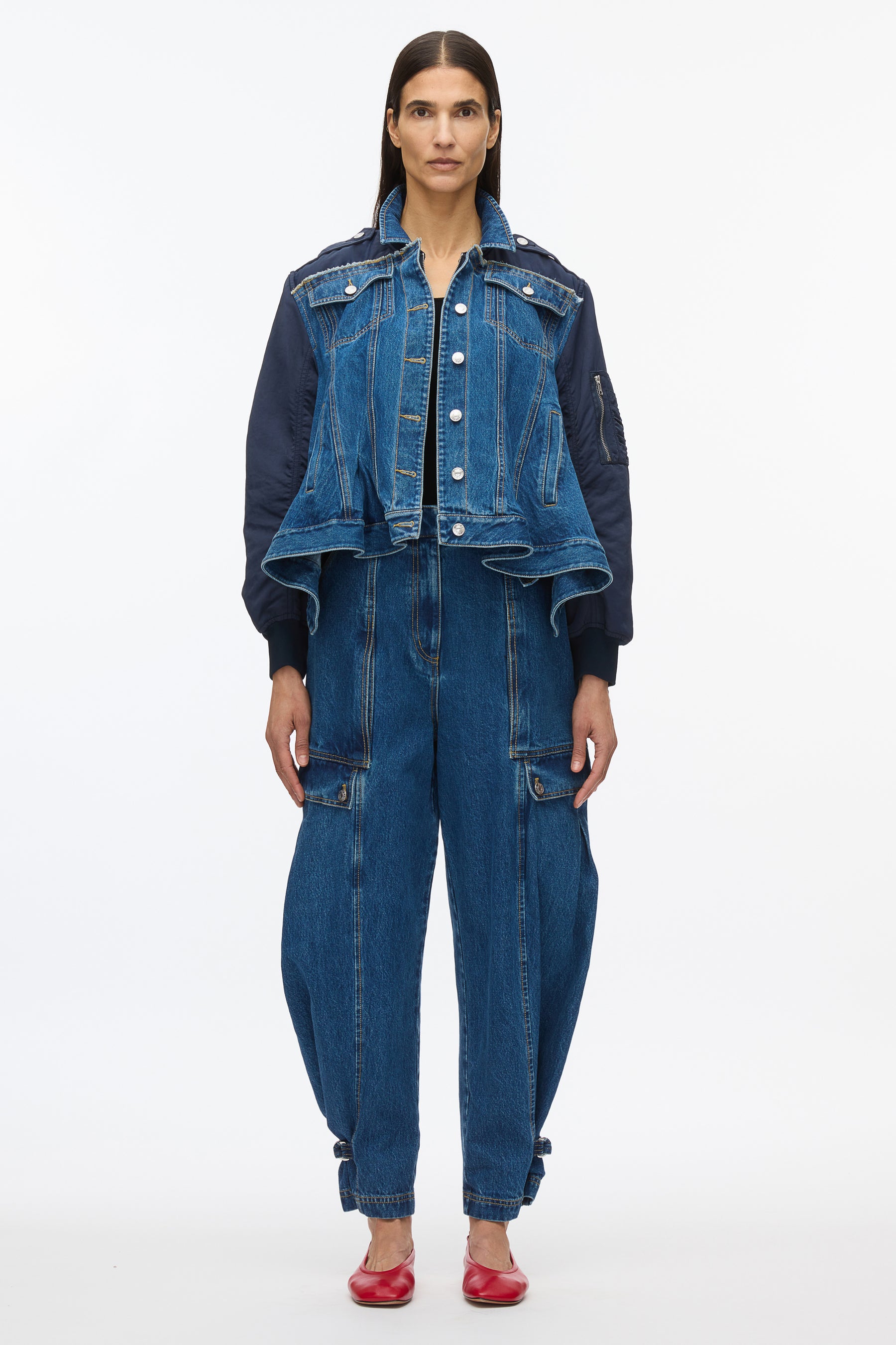 Hybrid Denim Flight Jacket With Flounce Hem – 3.1 Phillip Lim