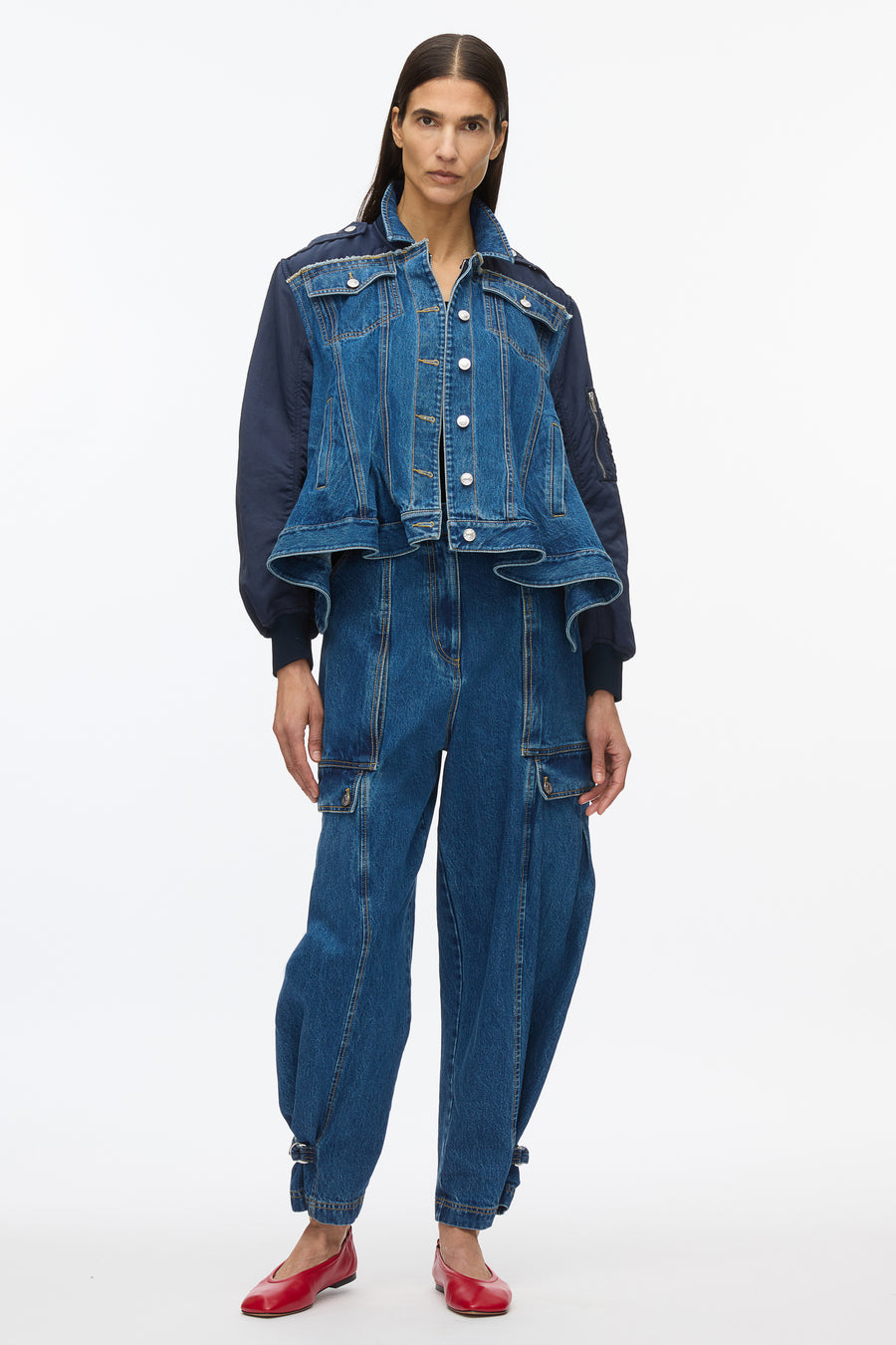 Hybrid Denim Flight Jacket With Flounce Hem – 3.1 Phillip Lim