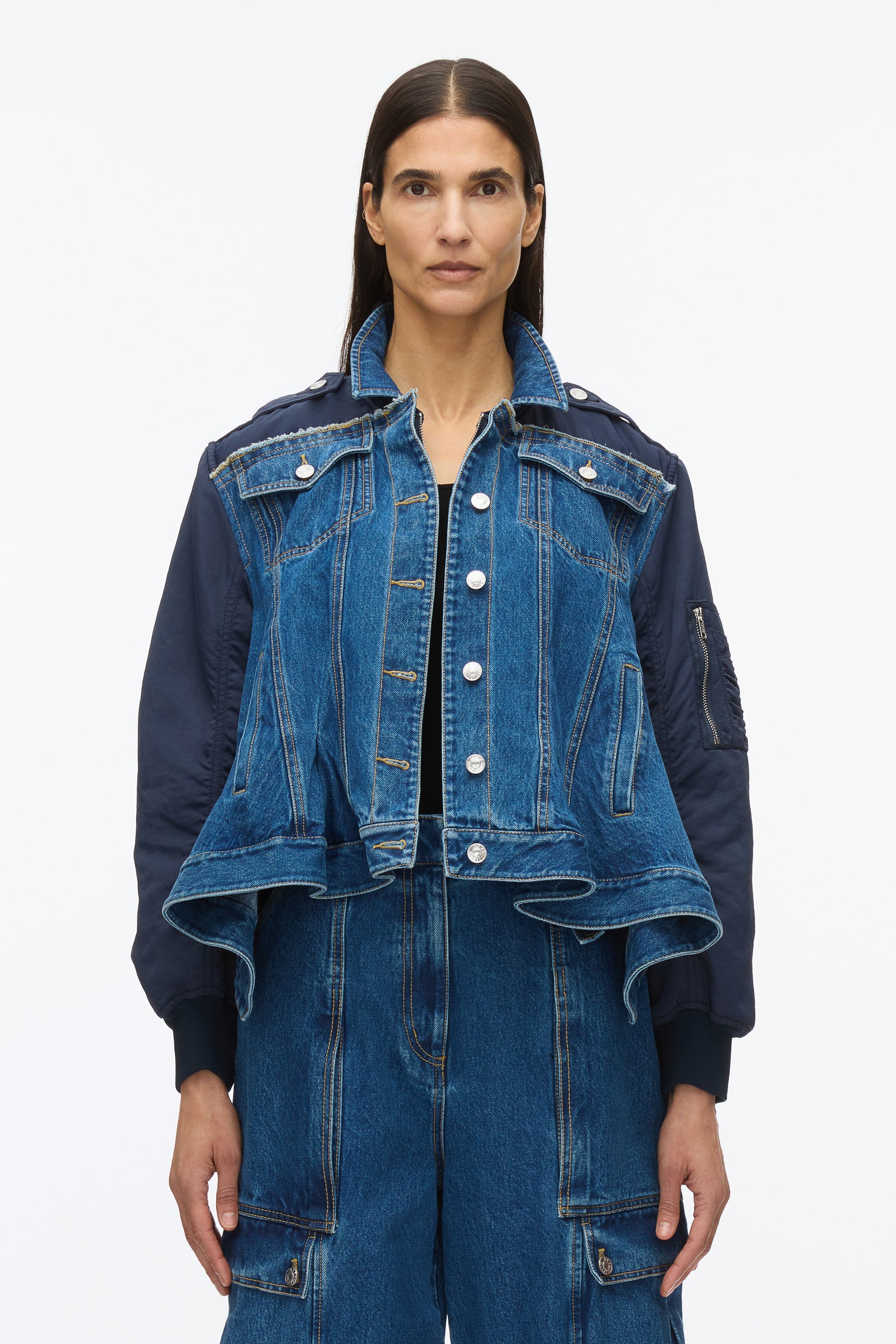 Hybrid Denim Flight Jacket With Flounce Hem – 3.1 Phillip Lim
