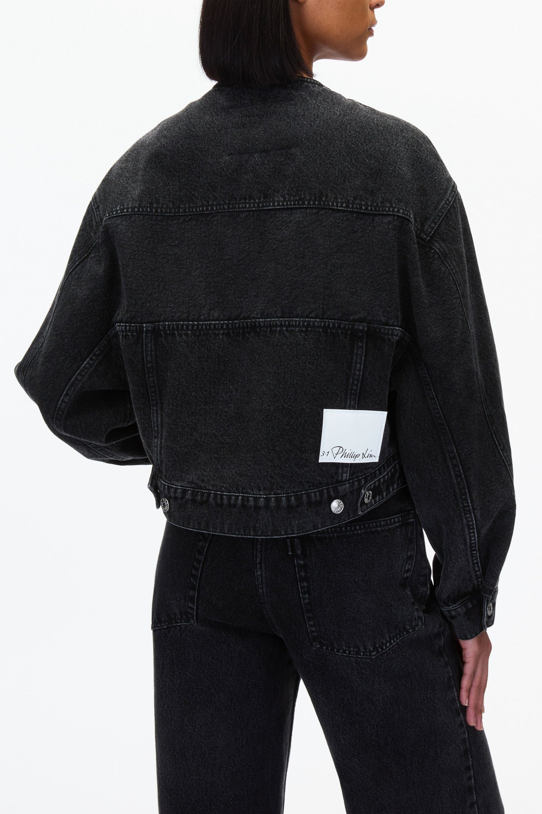 Crewneck Cropped Denim Jacket | Collarless Cropped Denim Jacket – 3.1 ...
