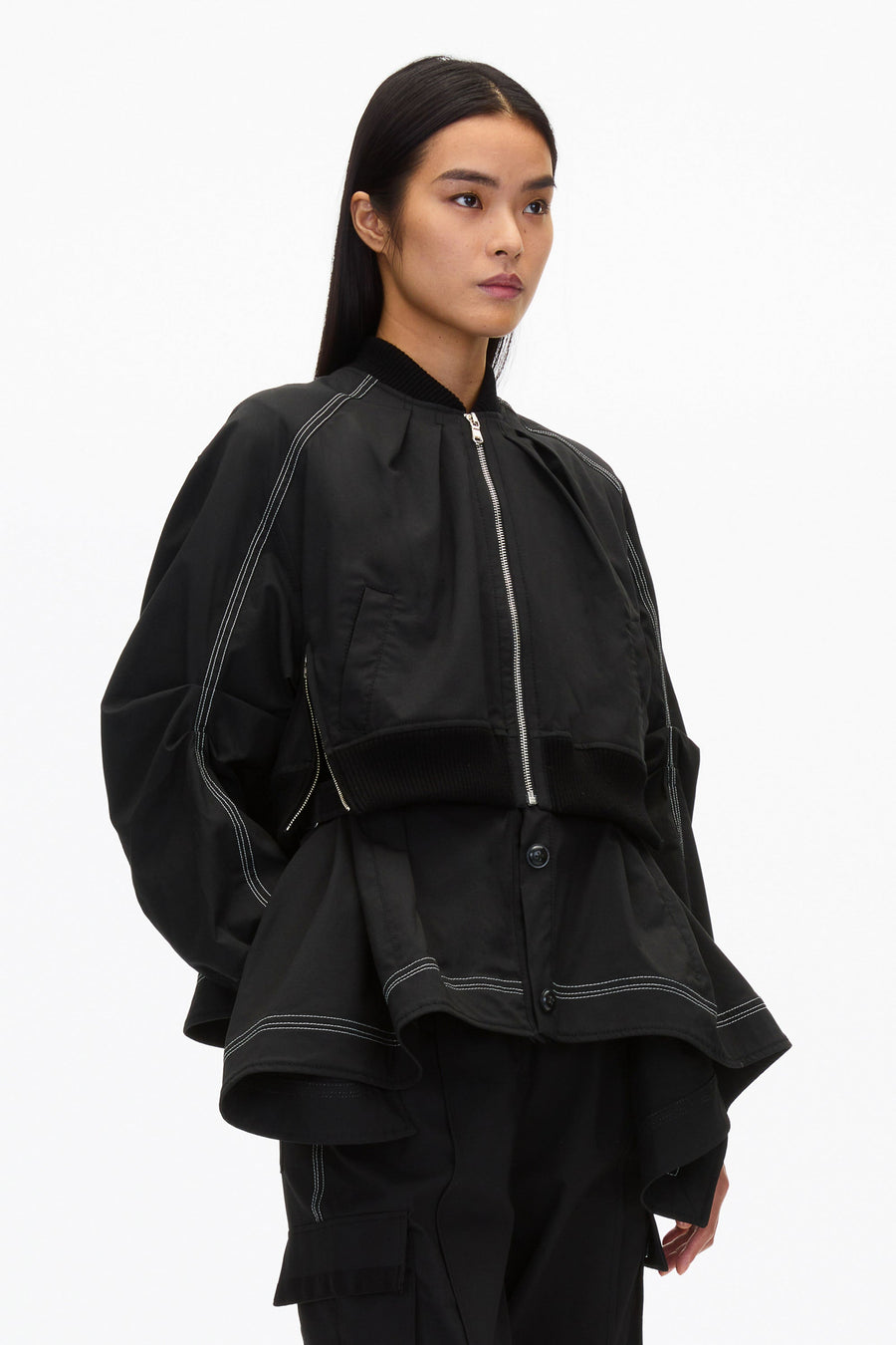 Black Layered Flounce Bomber Jacket | Phillip Lim Modern Jackets – 3.1 ...