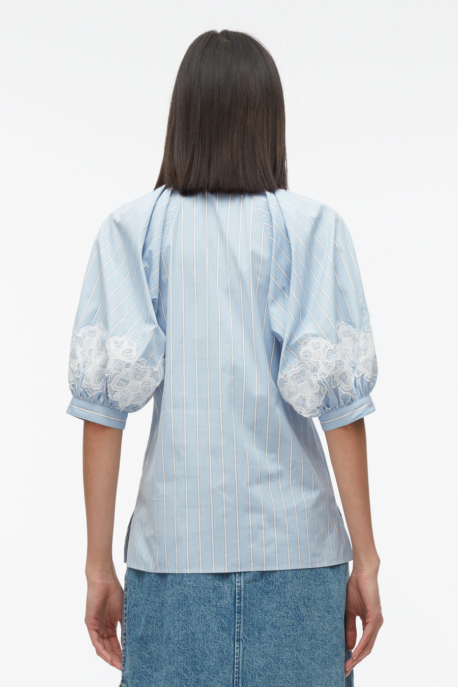 Lantern Sleeve Stripe Shirt with Lace – 3.1 Phillip Lim